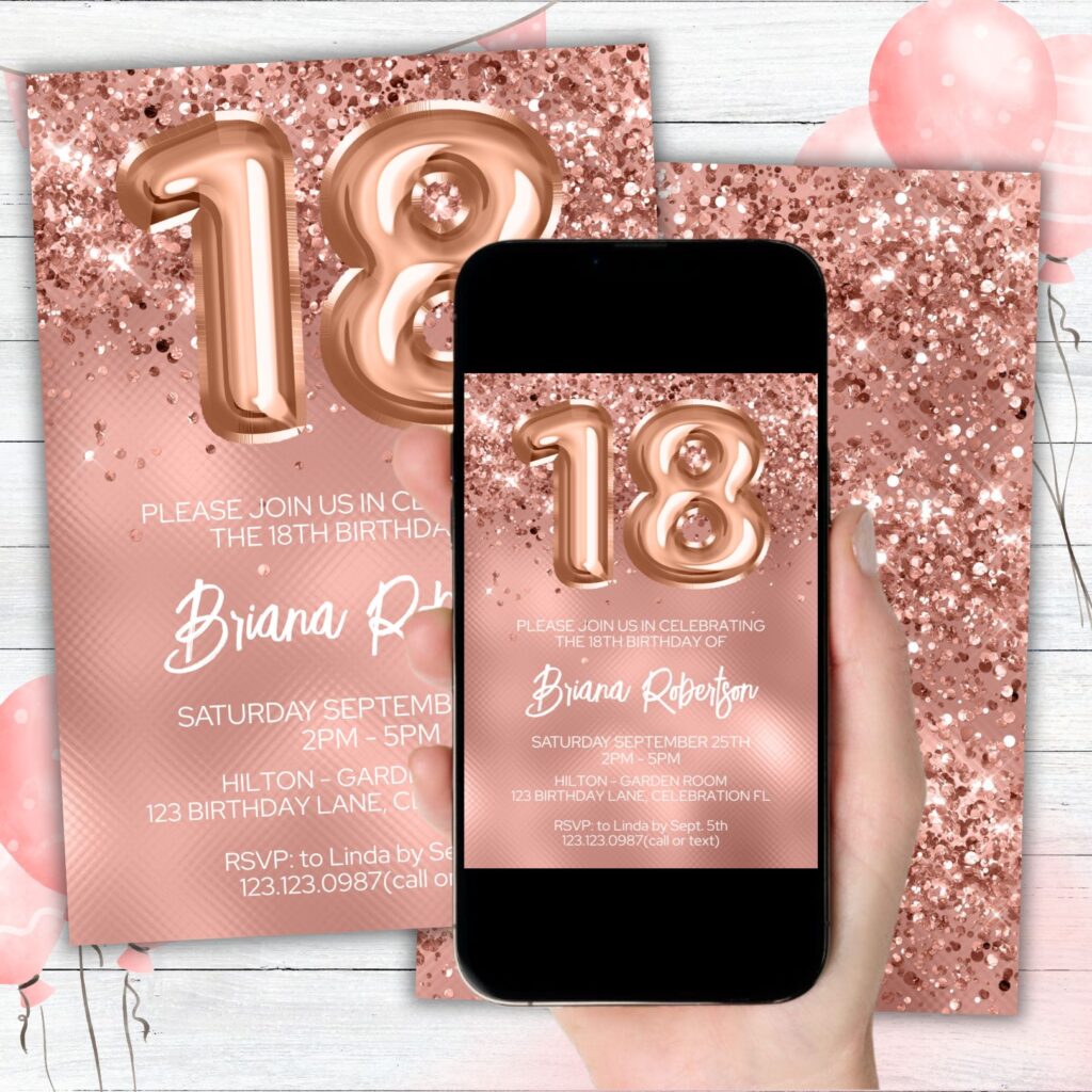 Rose Gold Glitter Birthday Party Invitation 18th Birthday Party for a ...